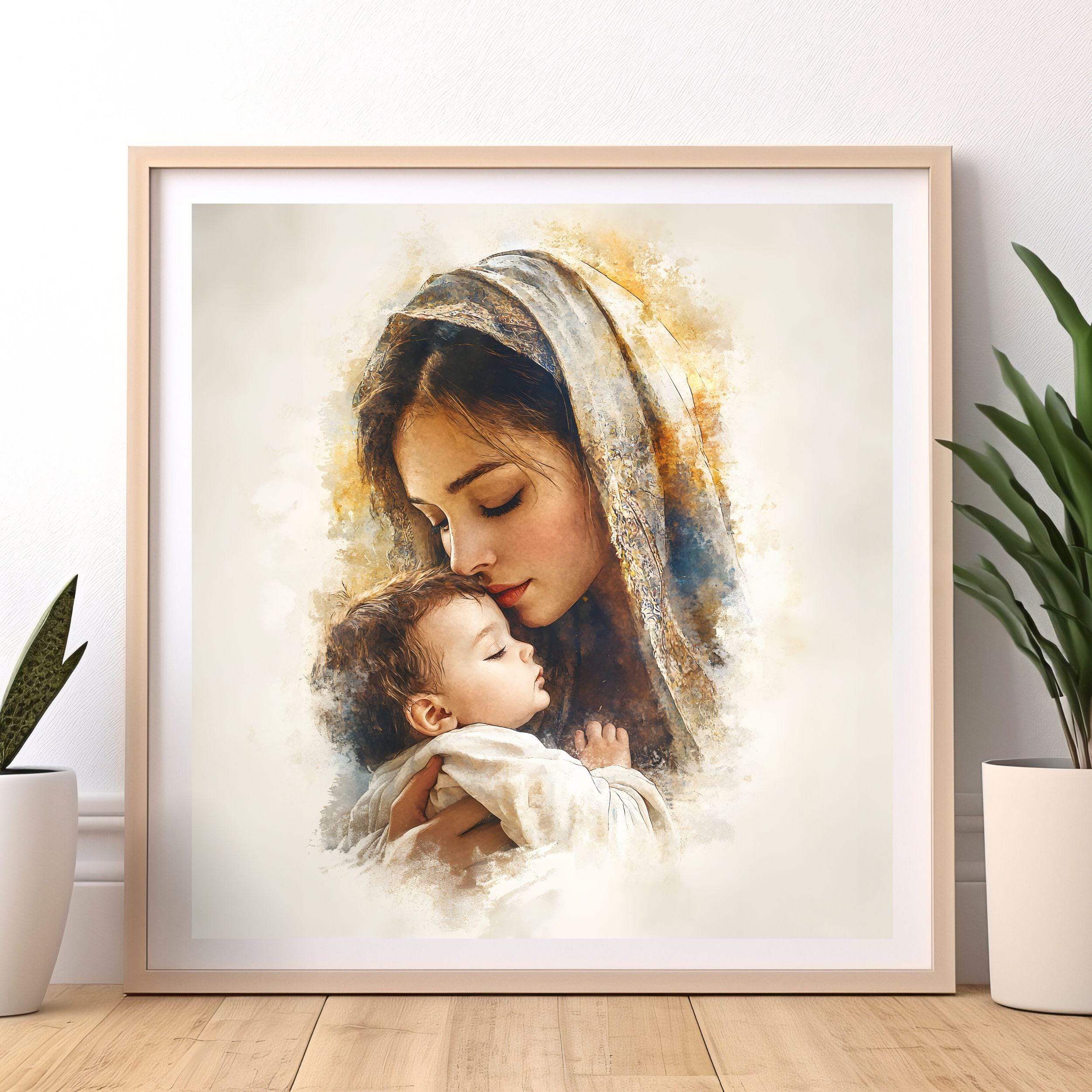 Mary and Jesus Artwork, Nativity Christmas Digital Painting, Virgin St ...