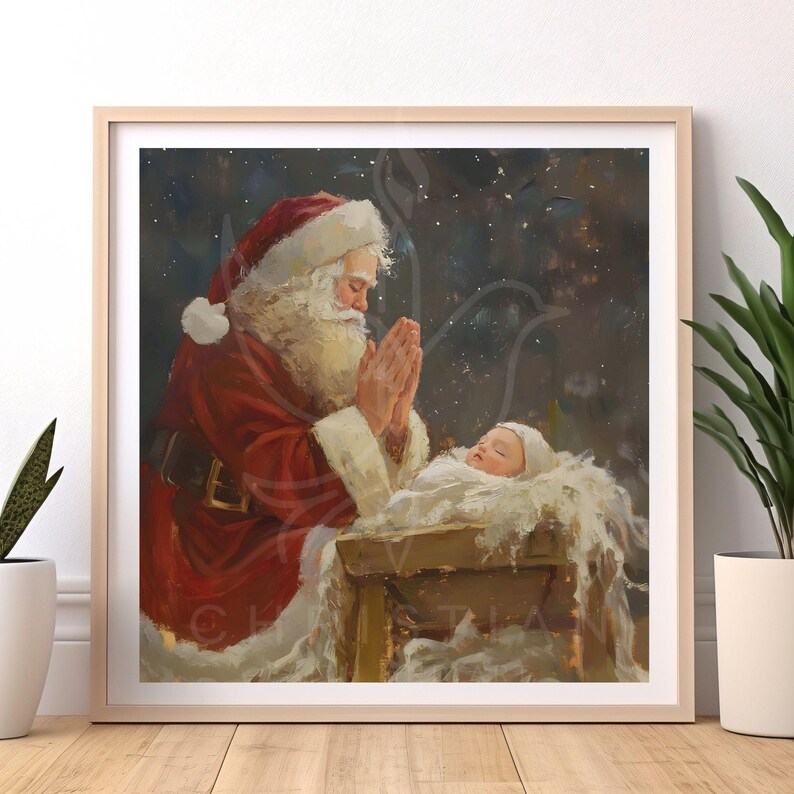 Santa Claus in Prayer, Baby Jesus Christ Christian Christmas Digital ...