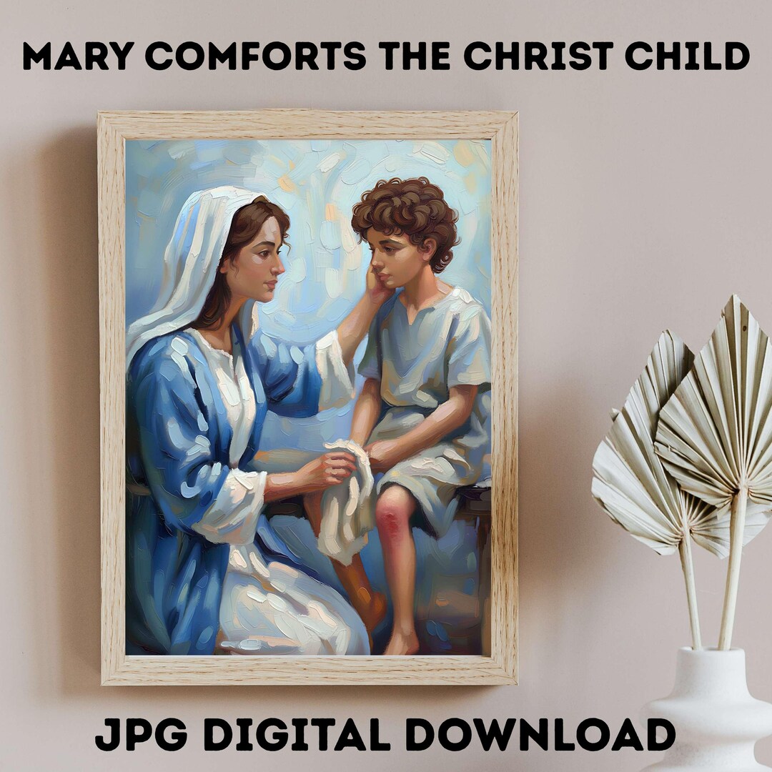 María consuela al niño Jesús / La Madre María cura la herida de Jesús ...