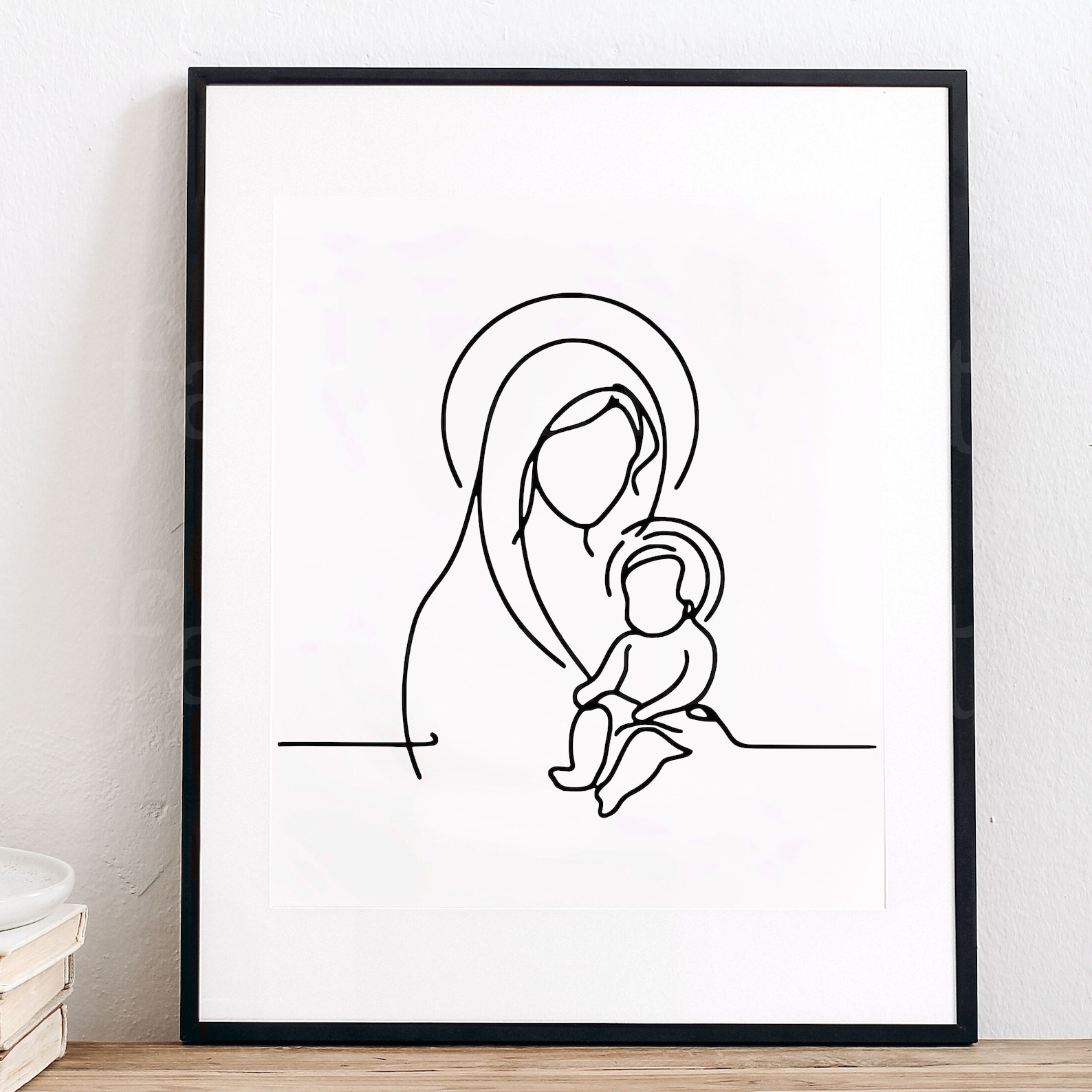 Mary and Jesus Line Art, Virgin Mary and Baby Jesus Vector, Christian ...