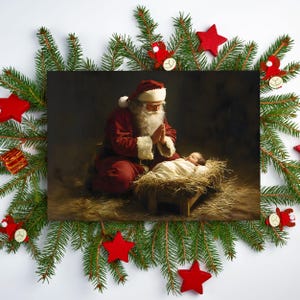 Santa Claus Worshiping Christ Child | St. Nicholas Praying to Baby ...