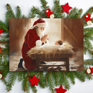 Santa Claus Praying to Jesus Christ JPG | Christian Christmas Digital ...