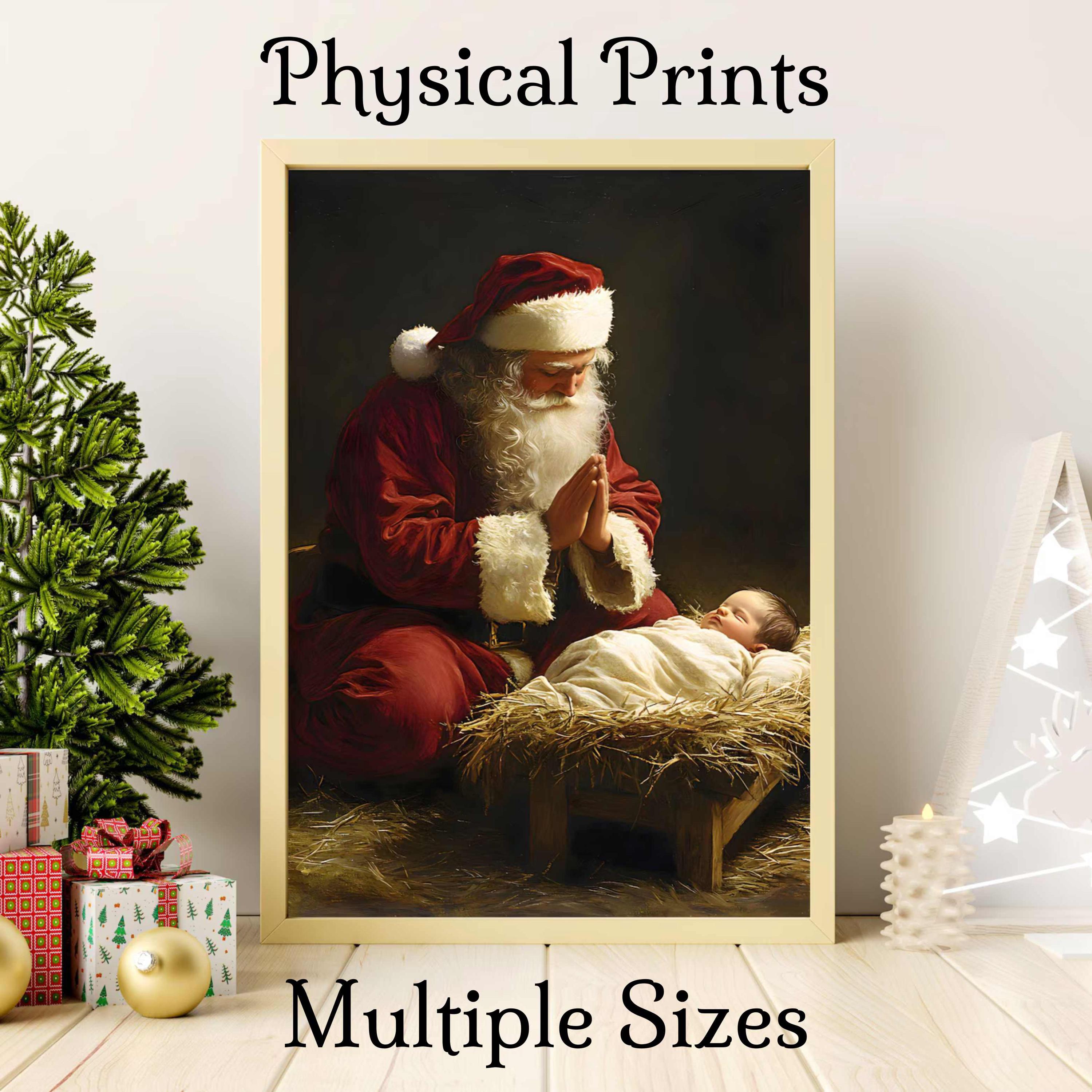 Santa Claus Praying to Jesus Christ Printed Poster, Christian Christmas ...