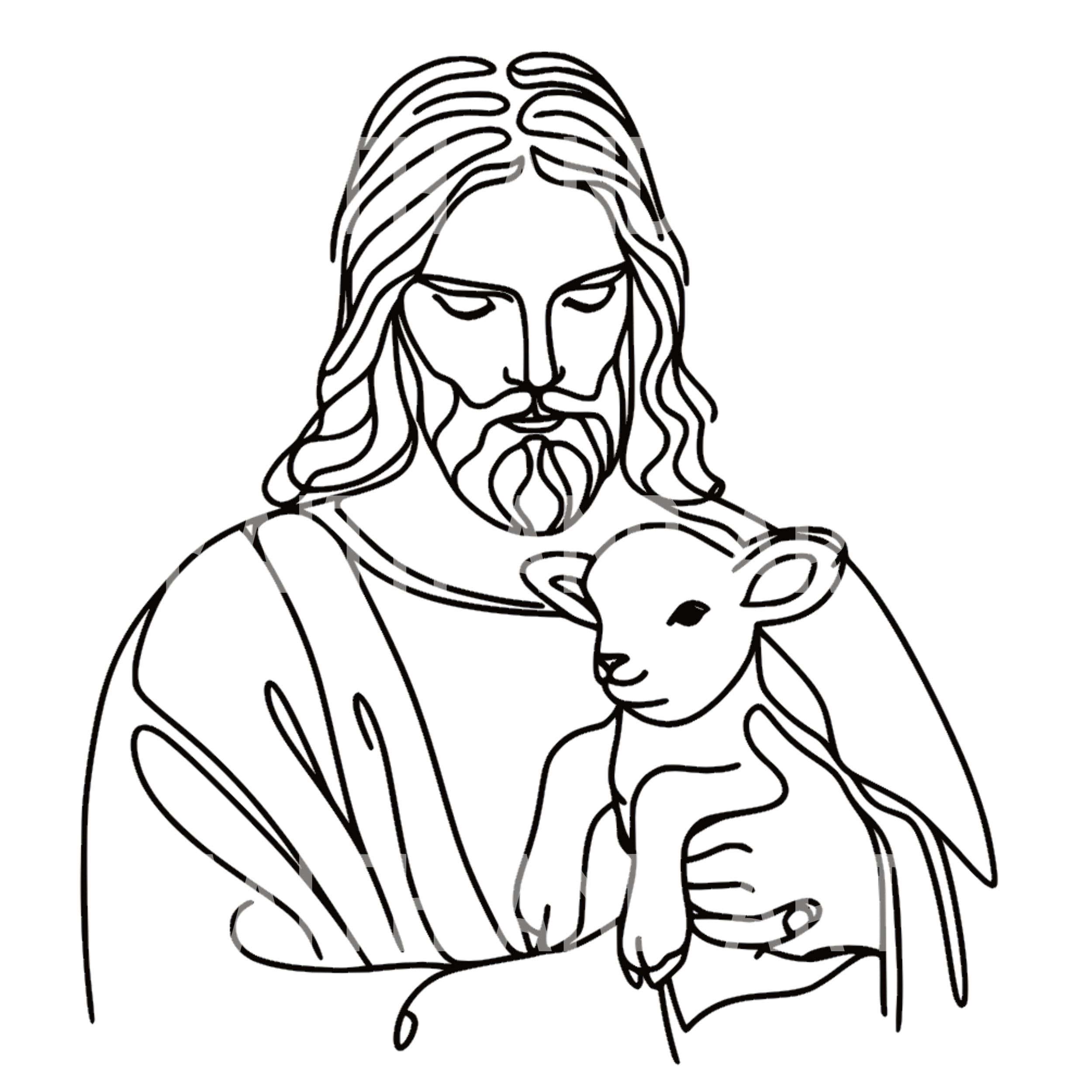 Jesus and the Lamb of God, Christian Wall Art, Christian Coloring ...