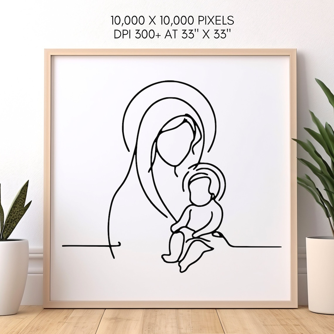 Mary and Jesus Line Art, Virgin Mary and Baby Jesus Vector, Christian ...