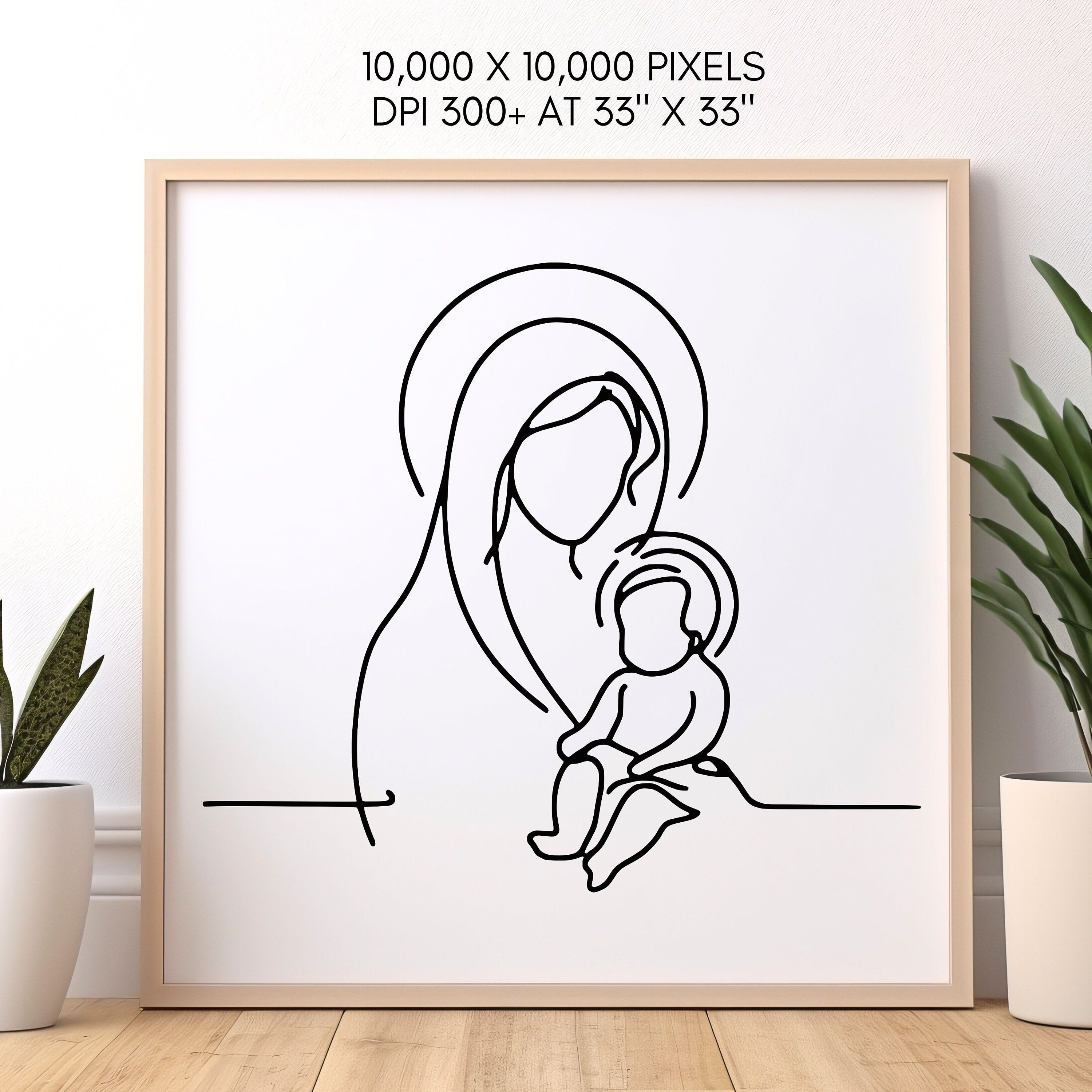 Mary and Jesus Line Art, Virgin Mary and Baby Jesus Vector, Christian ...