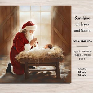 Santa Claus Praying to Jesus Christ JPG | Christian Christmas Digital ...