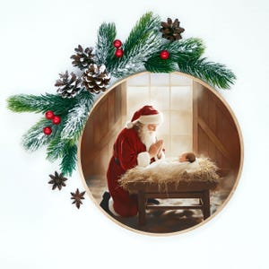 Santa Claus Praying to Jesus Christ JPG | Christian Christmas Digital ...
