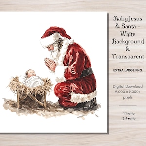 Santa Praying to Baby Jesus Watercolor Art (digital Download) - Etsy