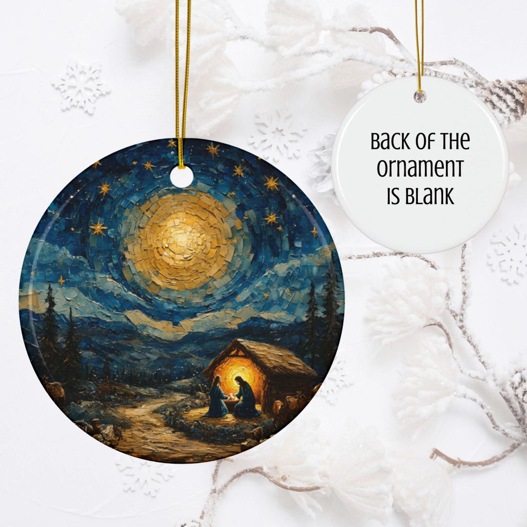 Starry Night Nativity Ceramic Ornament, Baby Jesus Mary Joseph Creche ...