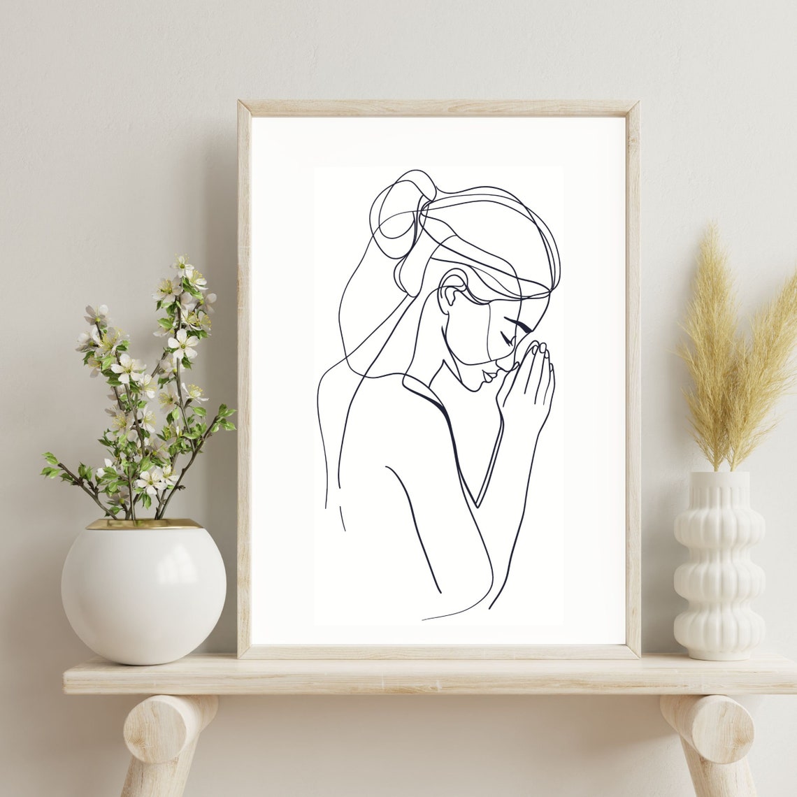 Praying Woman Line Art Christian Digital Download, Proverbs 31 Woman in ...
