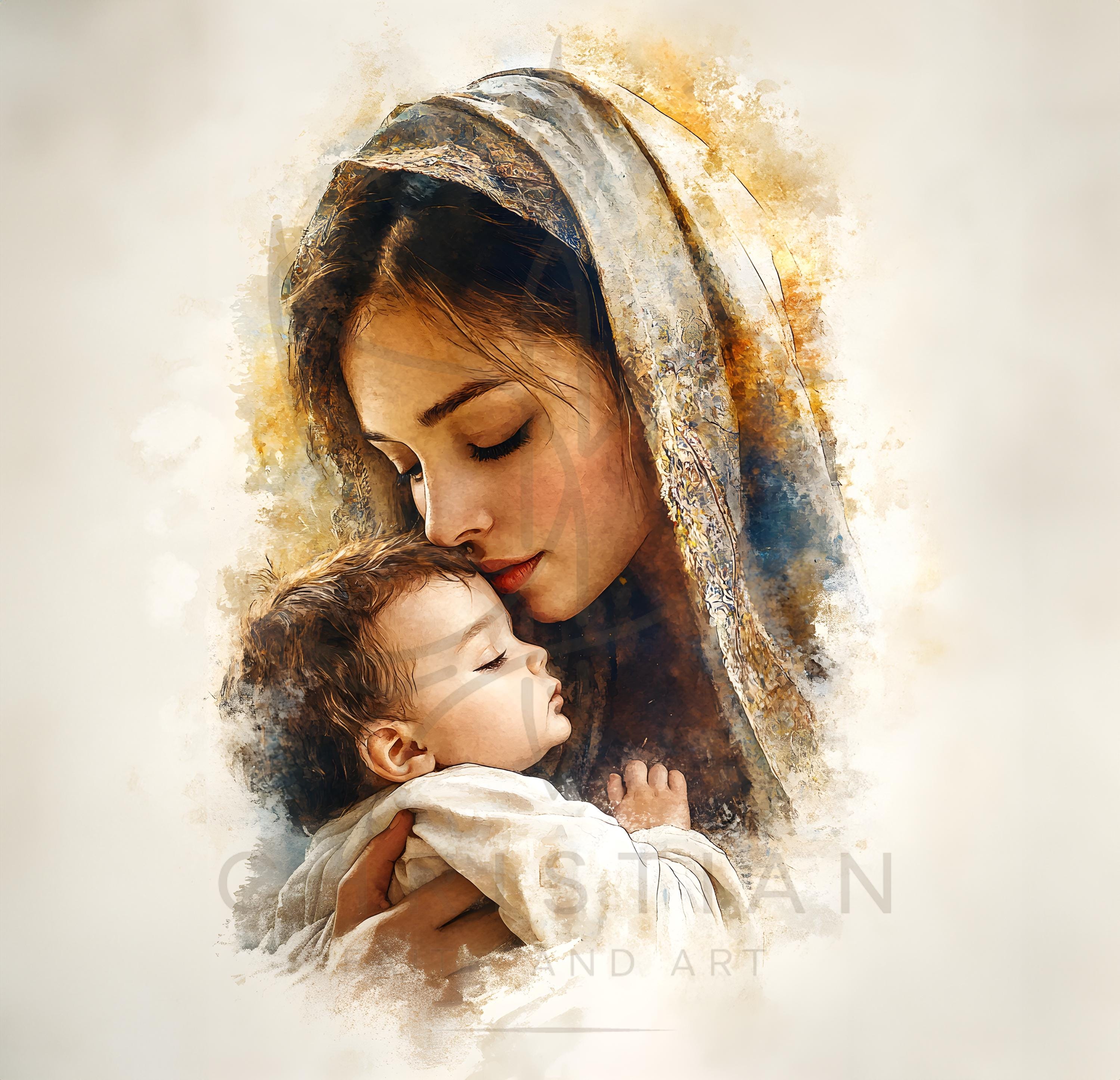 Mary and Jesus Artwork, Nativity Christmas Digital Painting, Virgin St ...