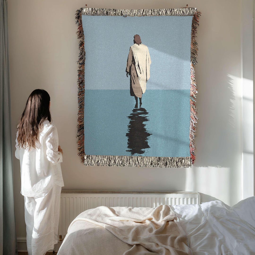 Jesus Walks on Water Woven Blanket, Religious Christian Tapestry ...