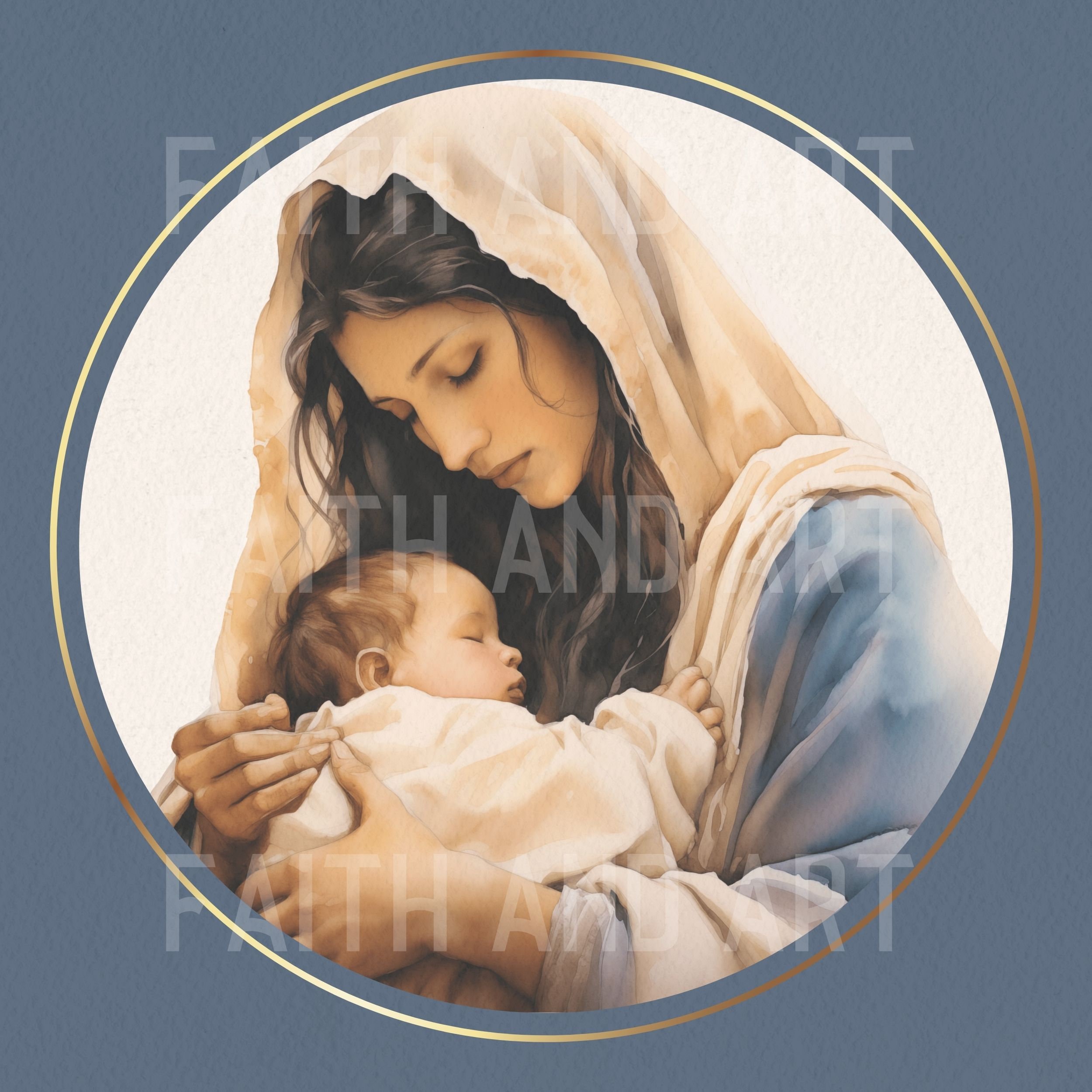 MARY and JESUS Watercolor Graphic Clipart Png Jpg Christmas Nativity ...