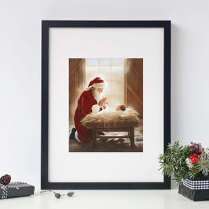 Santa Claus Praying to Jesus Christ JPG | Christian Christmas Digital ...