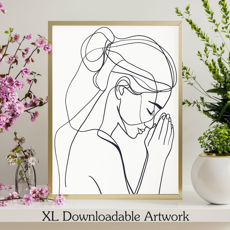 Praying Woman Line Art Christian Digital Download, Proverbs 31 Woman in ...