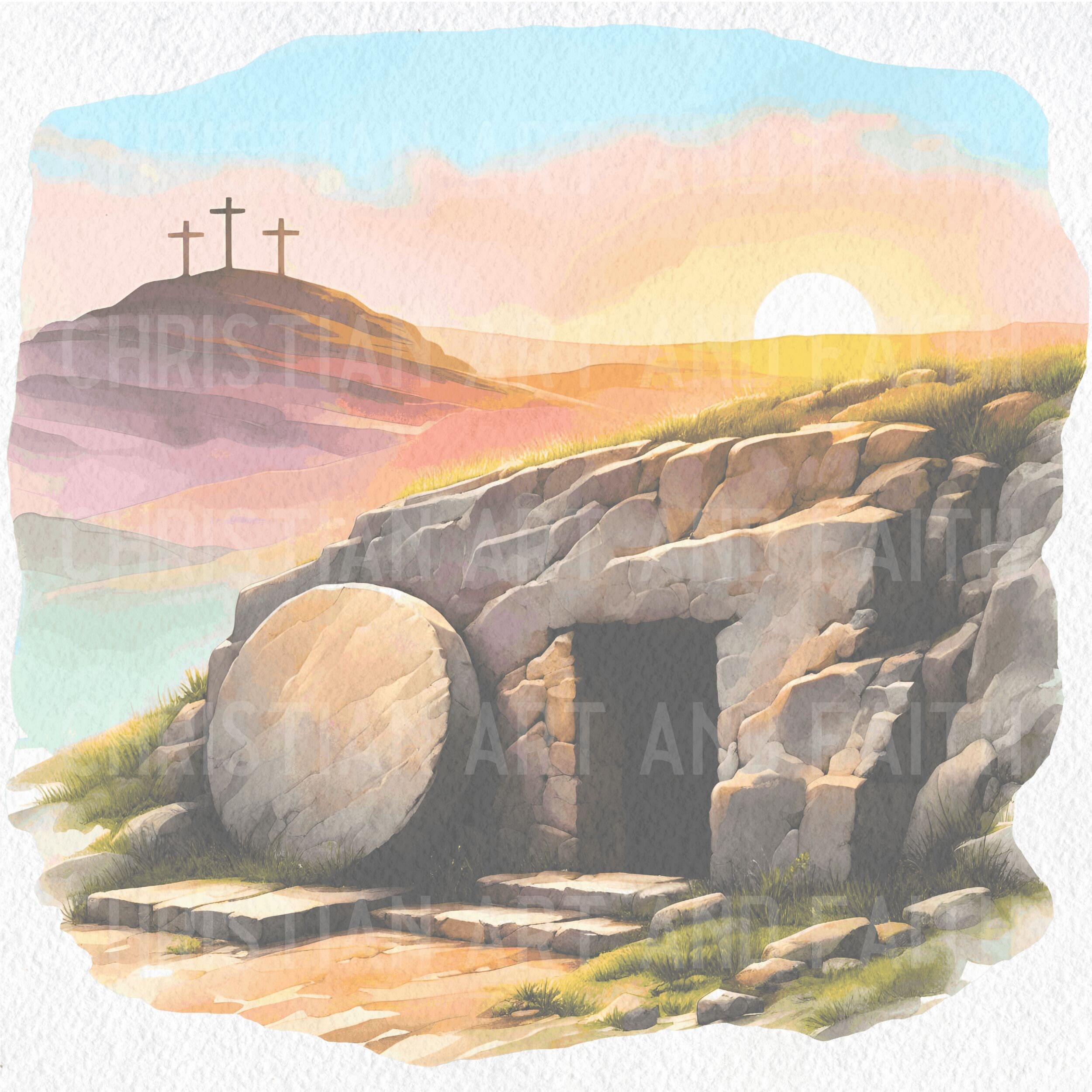 Easter Morning Watercolor, Easter Digital Download, Jesus Art, Empty ...