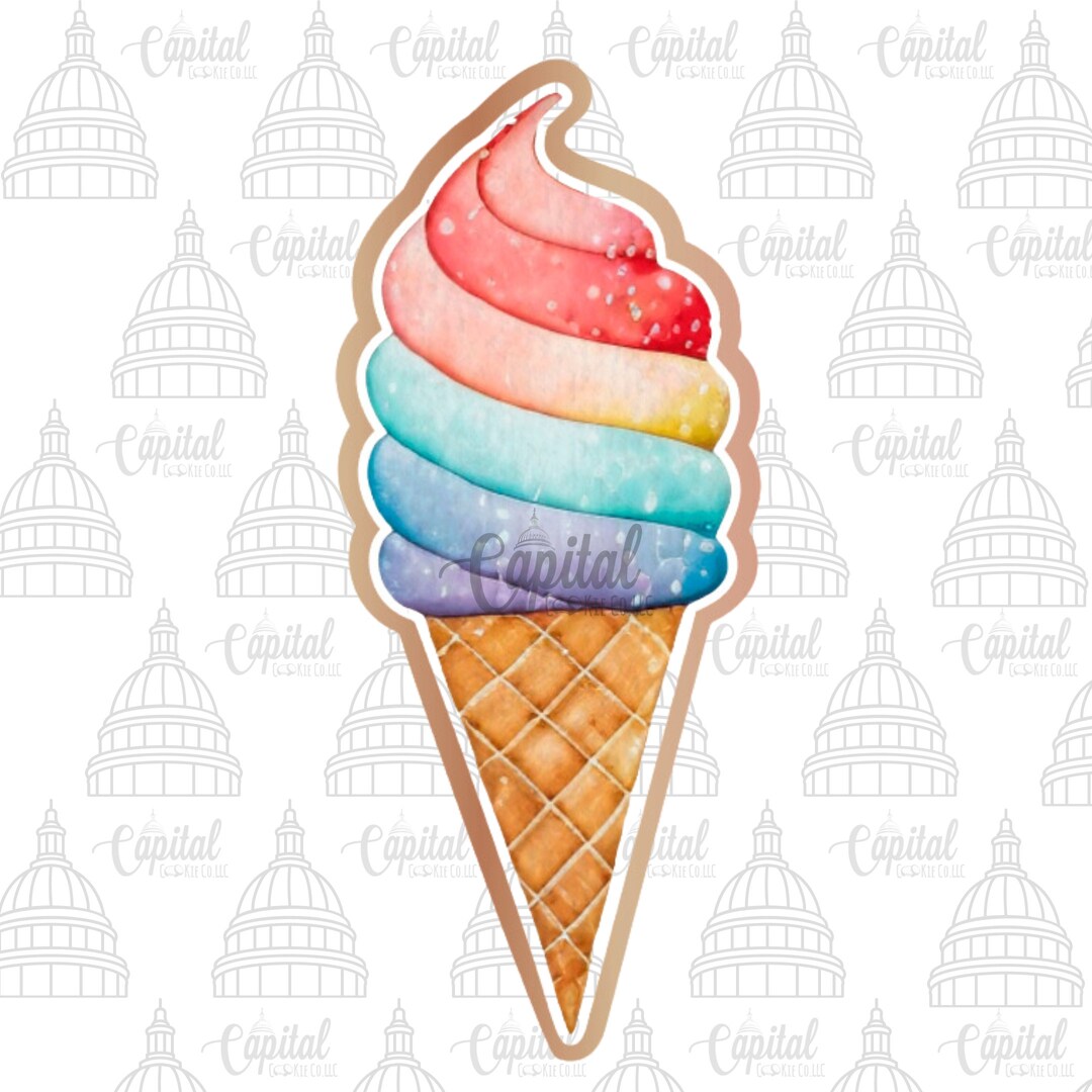 Rainbow Ice Cream Cone Summer Cookie Cutter STL & PNG File XL Tall - Etsy