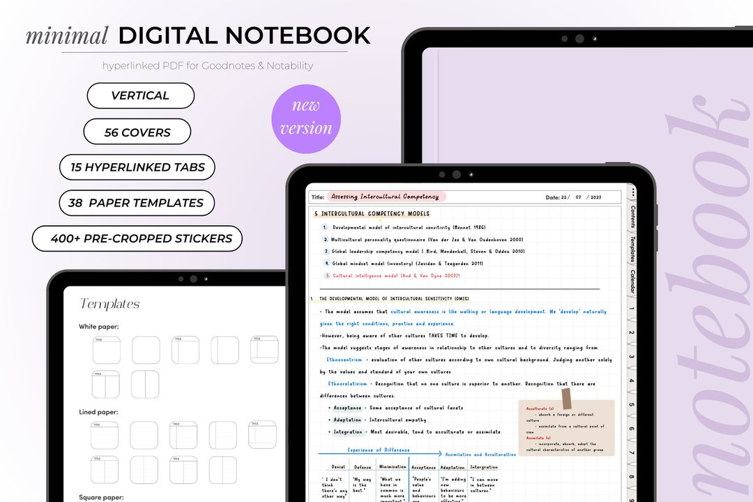 Digital Notebook Simple Digital Minimal Notebook Hyperlinked Tab ...