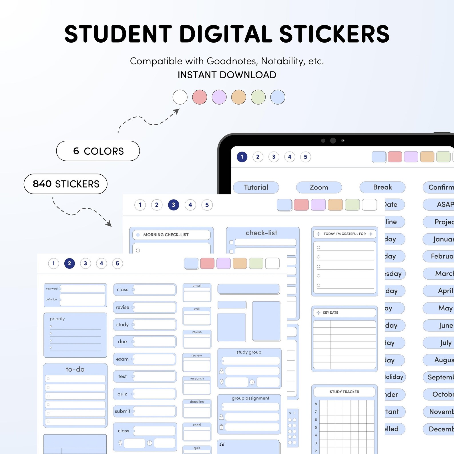 Student Stickers, Digital Stickers Goodnotes Ipad, Study Stickers ...