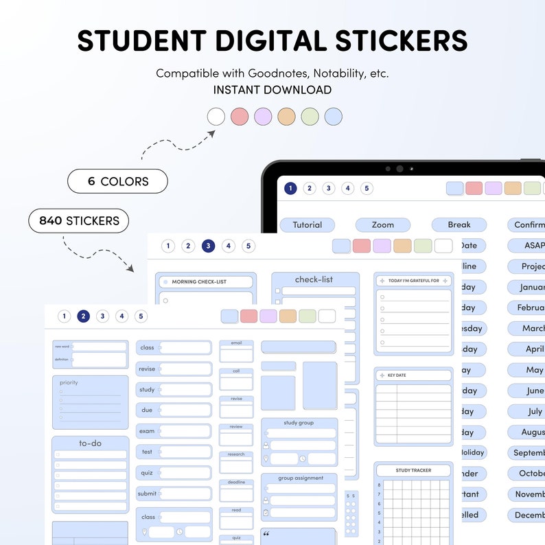 Student Stickers, Digital Stickers Goodnotes Ipad, Study Stickers ...
