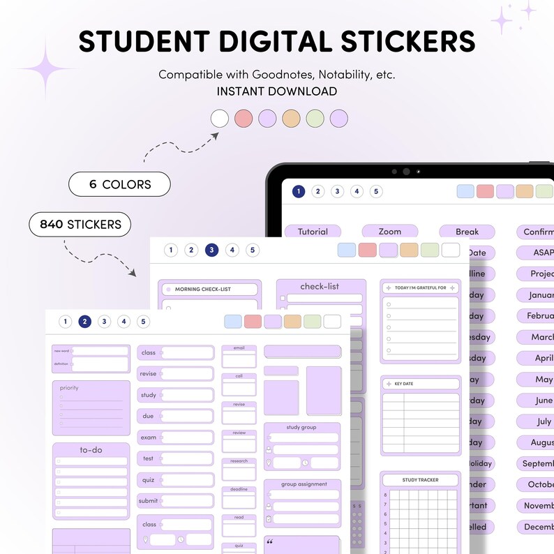 Academic Study Stickers, Digital PNG Stickers for Ipad, Student ...