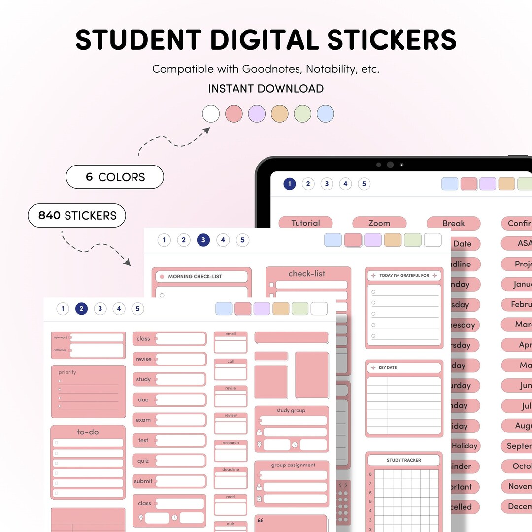 Funtional Student Stickers, Digital PNG iPad Stickers, Student Widget ...