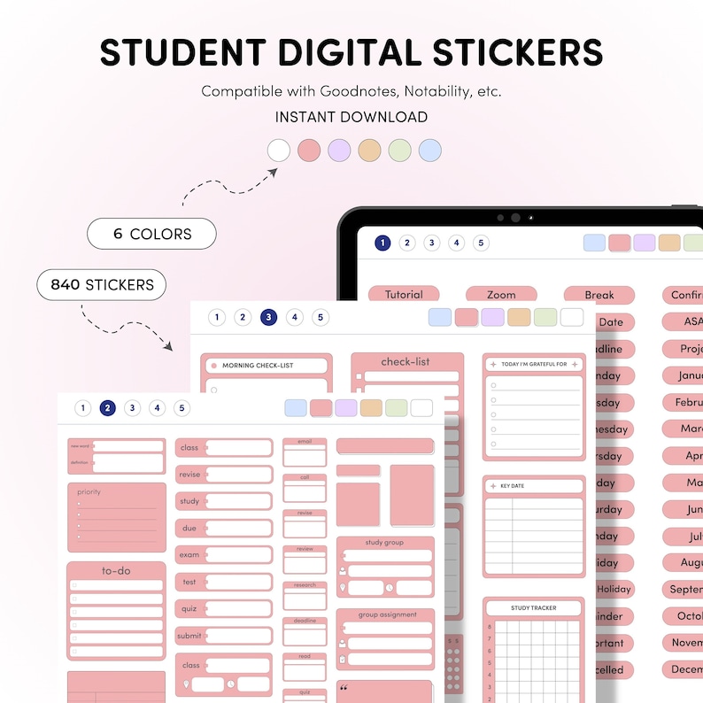 Funtional Student Stickers, Digital PNG iPad Stickers, Student Widget ...
