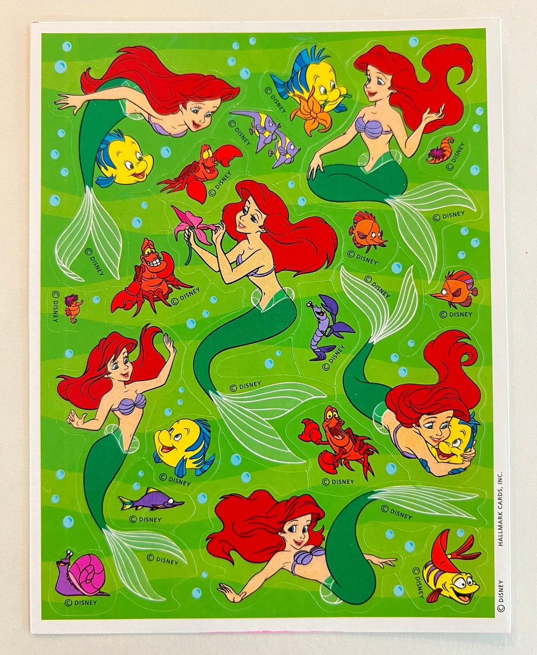 Rare Vintage Disney Ariel Little Mermaid Stickers by Hallmark Green ...