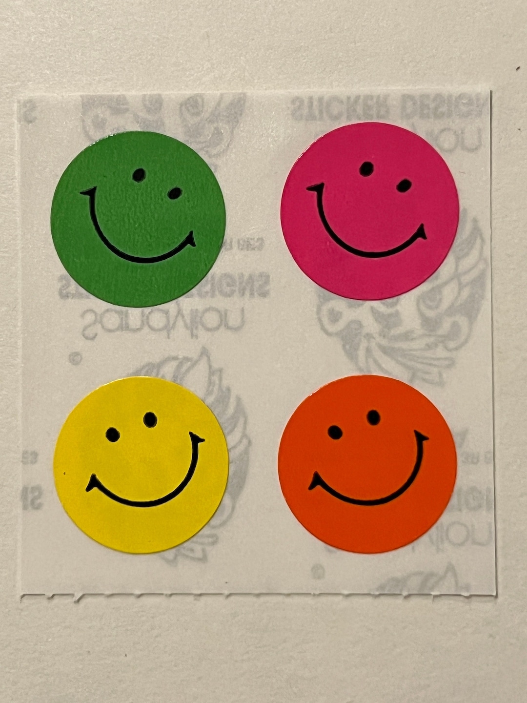 Rare Sandylion Neon Happy Face Stickers Green, Pink, Yellow, Orange ...