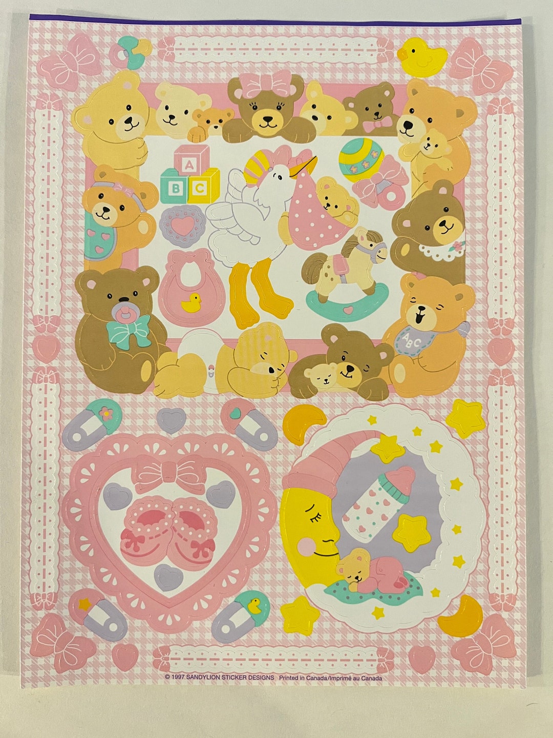 Very Rare Sandylion Baby Bear Frames & Borders Pink Large Sticker Sheet ...