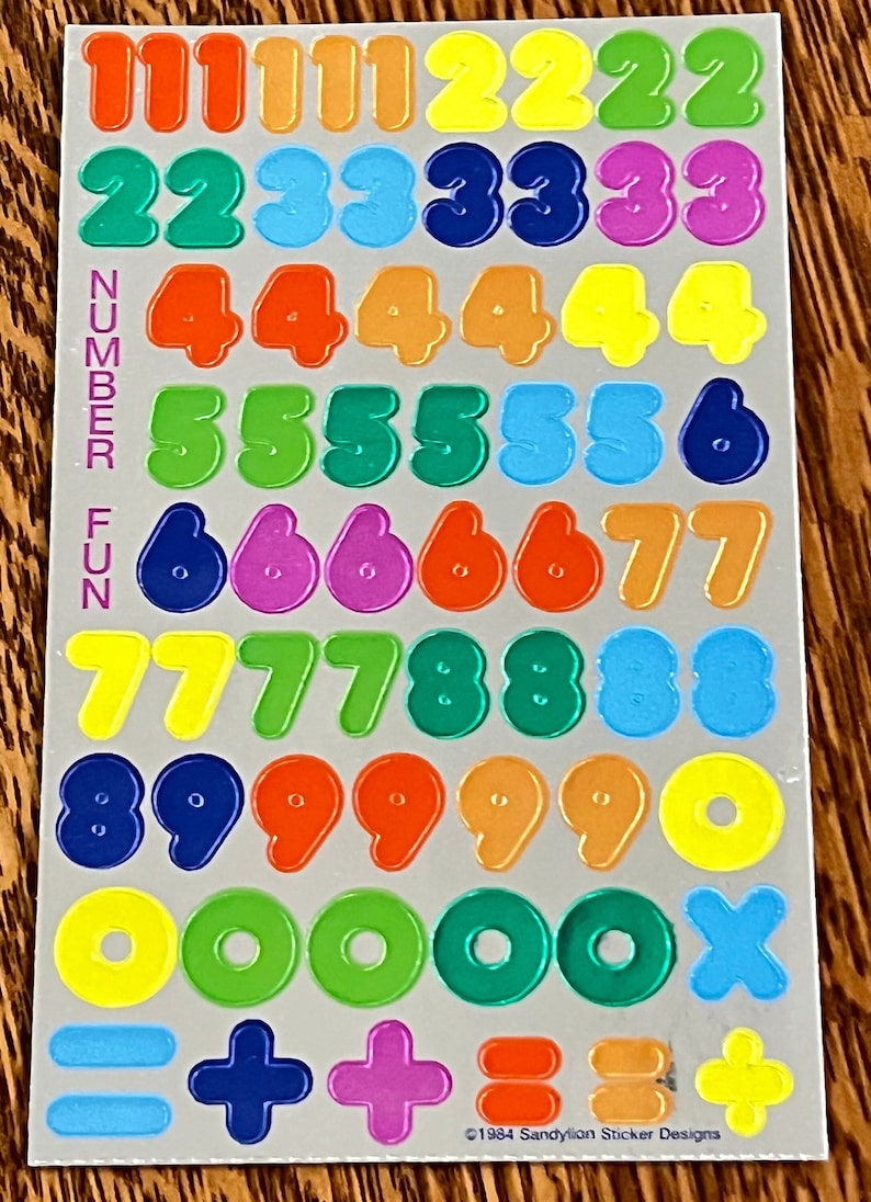 Vintage 1984 Sandylion NUMBER FUN Stickers (123s & Math Symbols ...