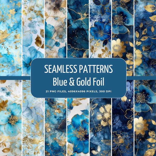 Blue and Gold Digital Paper - Etsy