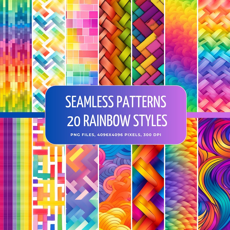 20 Seamless Rainbow Digital Papers, Rainbow Style Digital Paper ...