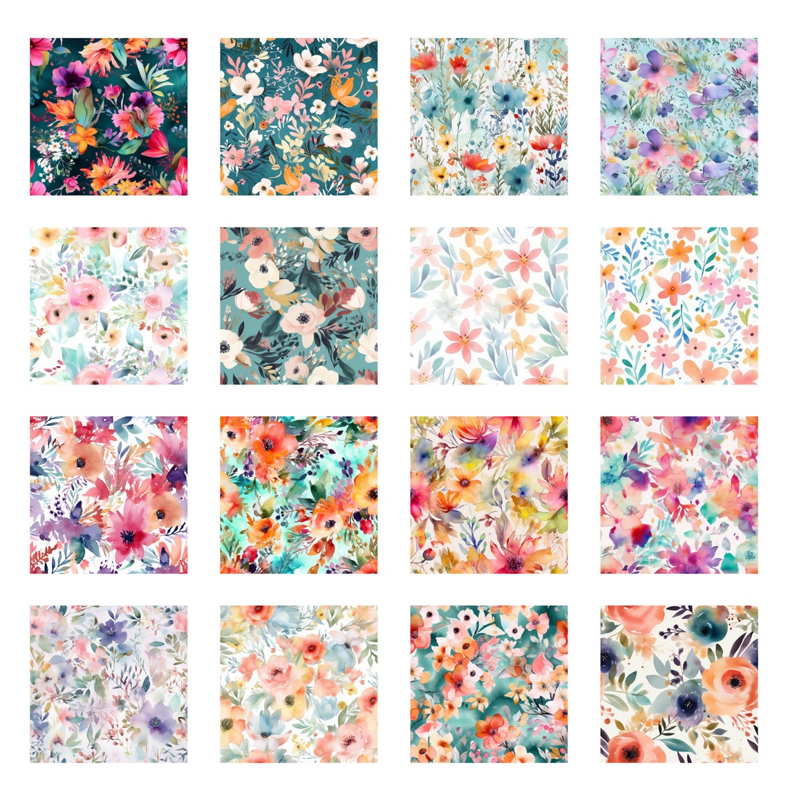 Spring Flowers Digital Paper SEAMLESS PATTERN Watercolor Flower Pattern ...