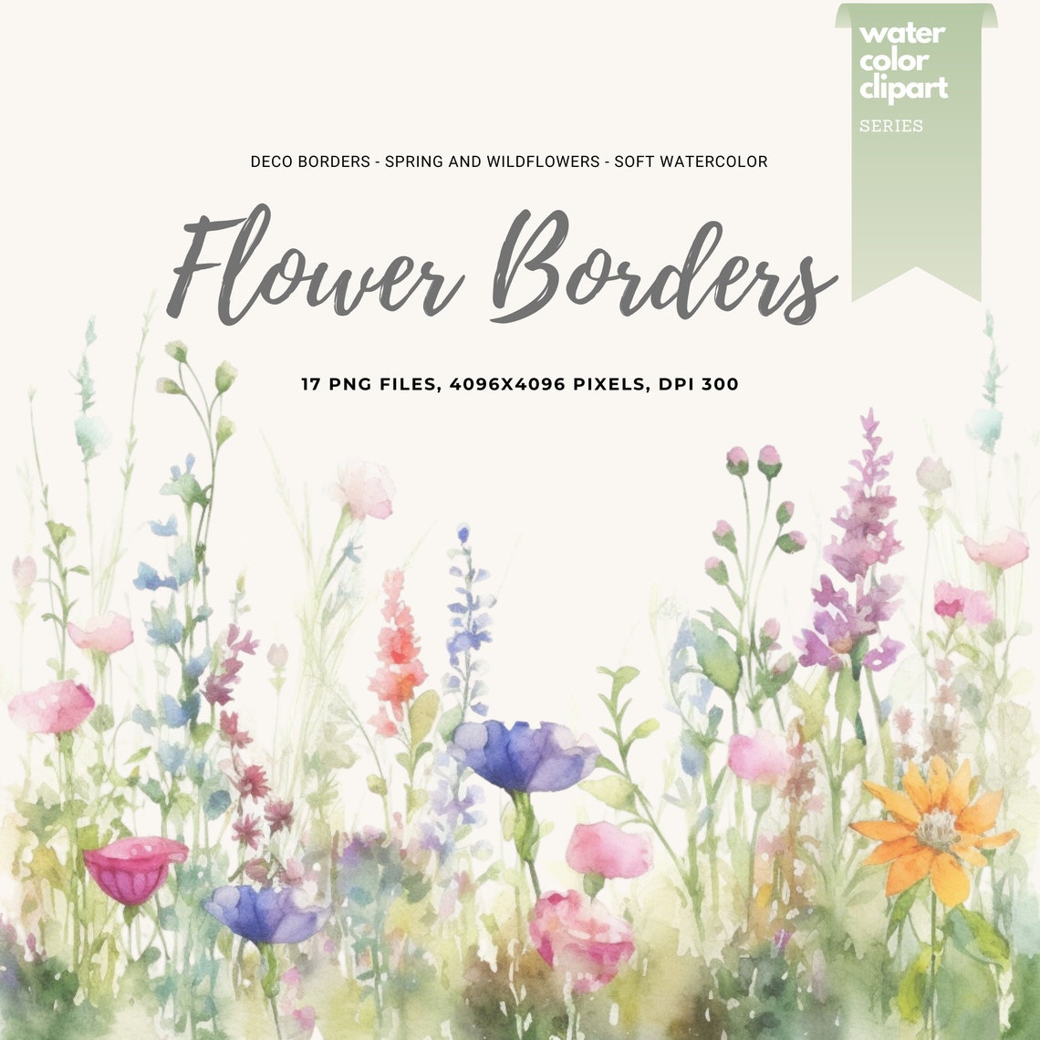 Watercolor Floral Borders - Floral Borders - Spring & Wild Flowers ...