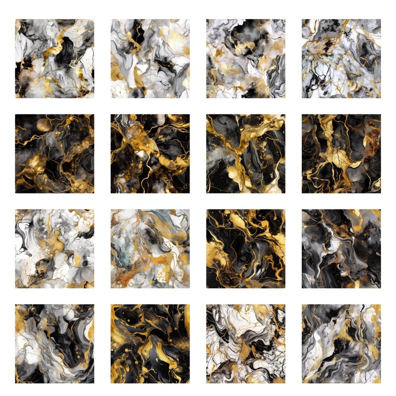 Alcohol Ink Marble Black and Gold - Digital Paper - Seamless Textures ...