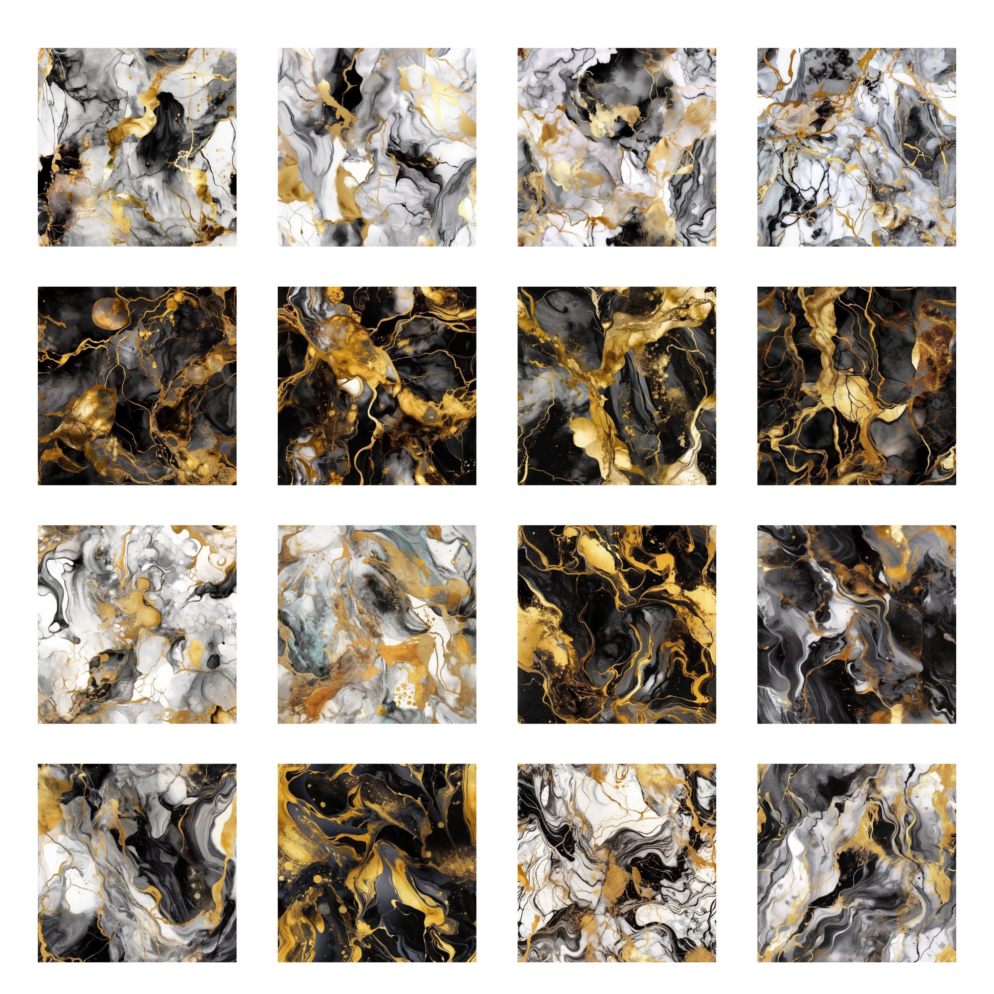 Alcohol Ink Marble Black and Gold Digital Paper Seamless Textures ...