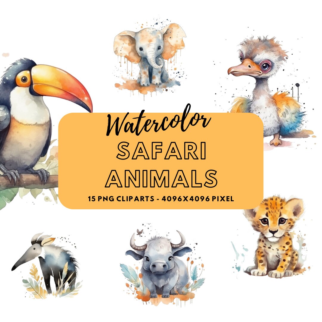 Watercolor Safari Animals, Cute Animals, Elephant, Lion, Anteater ...