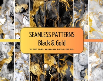 Alcohol Ink Black Gold Marble Digital Paper - Seamless Textures ...