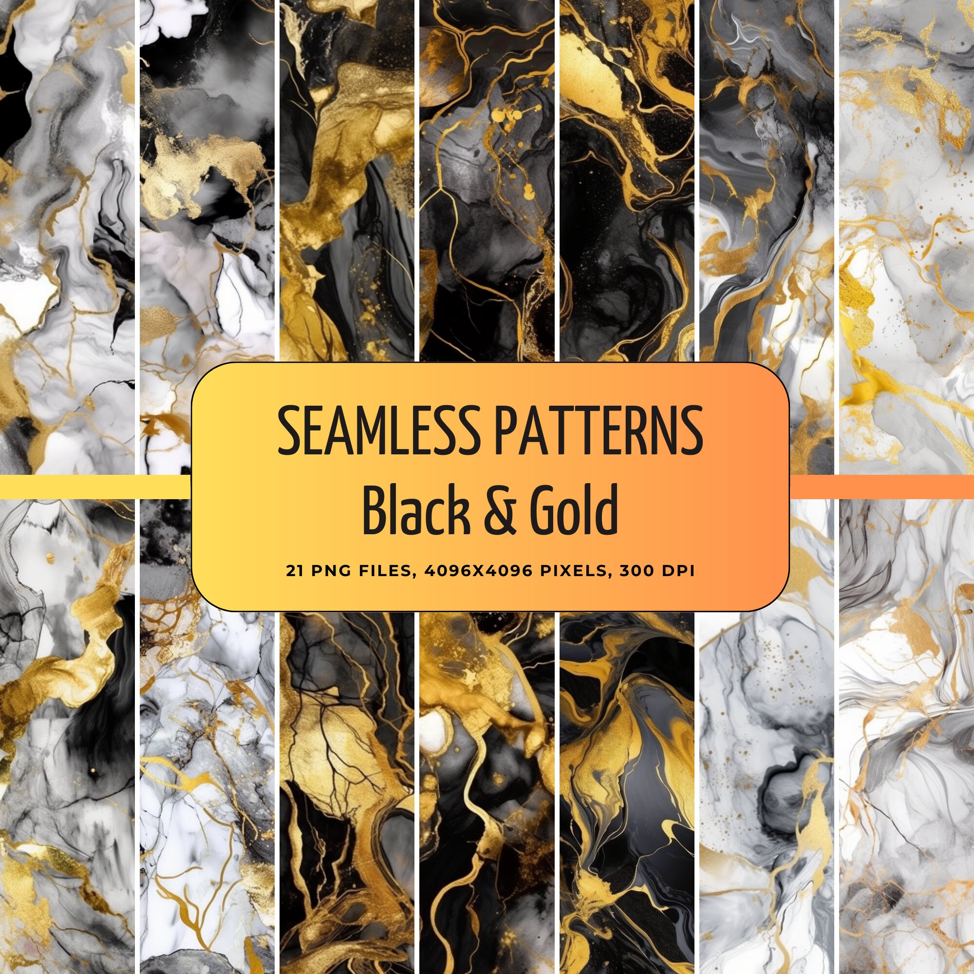 Alcohol Ink Marble Black and Gold - Digital Paper - Seamless Textures ...