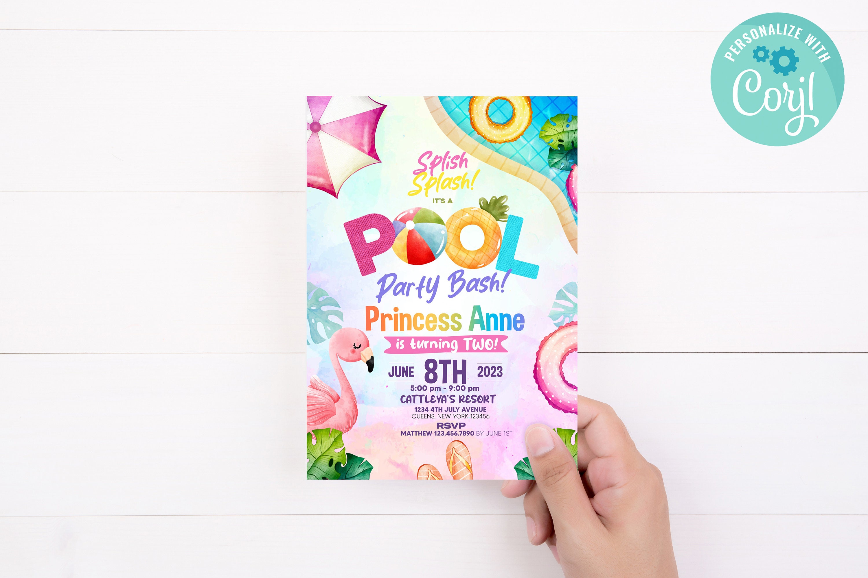 Pool Party Bash Birthday Design Invitation Editable Digital Template ...
