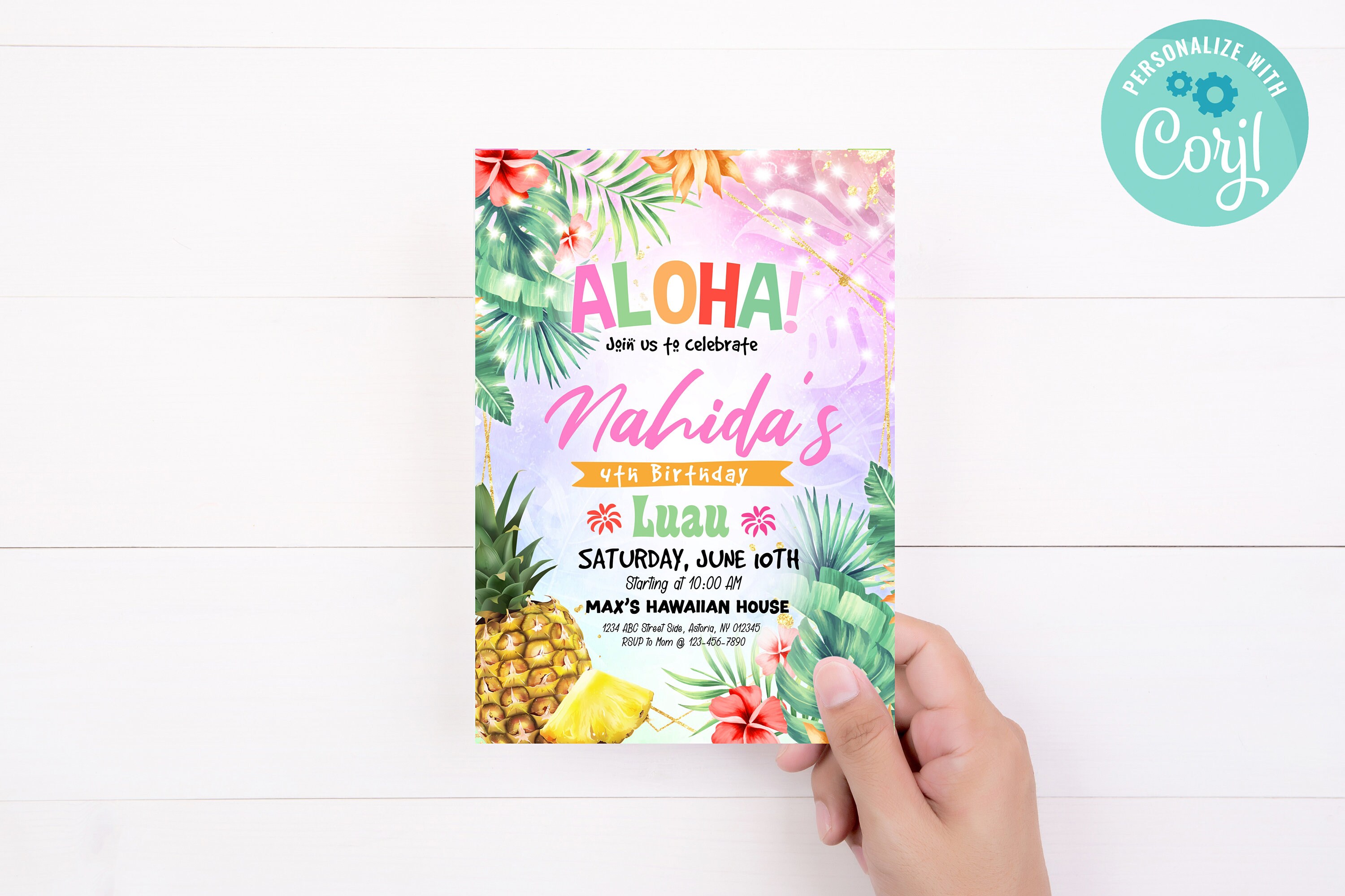 Aloha Birthday Design Invitation Editable Digital Template Download - Etsy