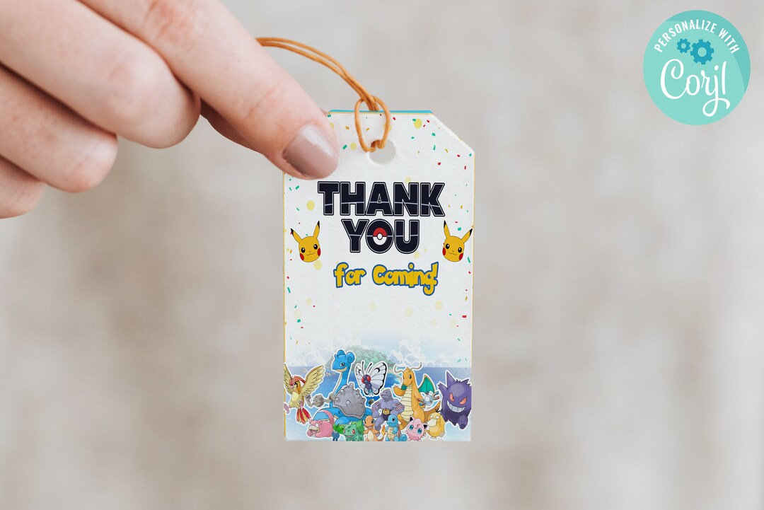 Thank You Tag for Pokemon Design Birthday Party Editable Digital ...