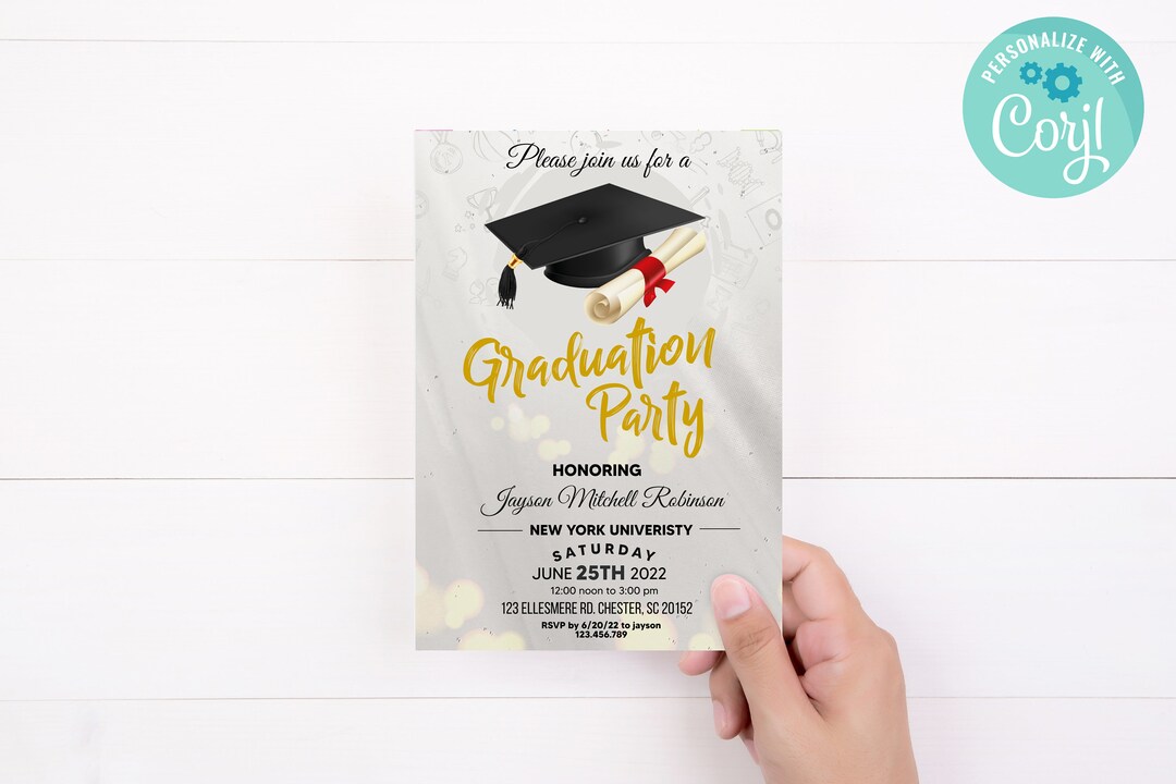 Graduation Party Theme Design Invitation 5 X 7 Editable Digital ...