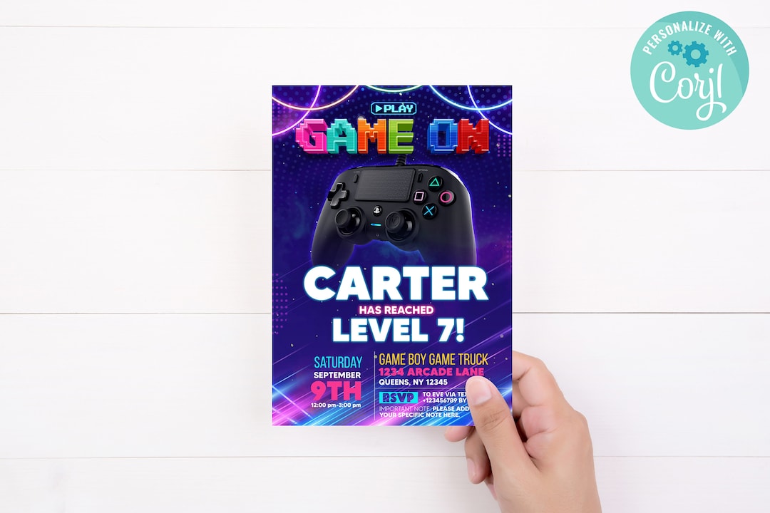 Game Zone Theme Birthday Design Invitation Editable Digital Template ...
