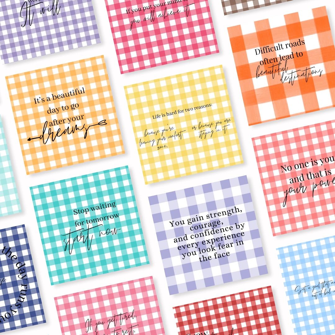 100 Motivational Affirmation Cards | Gingham Printable | Positive ...