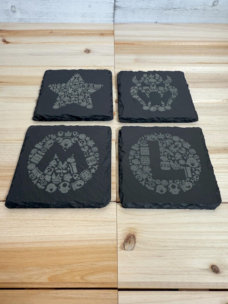 Laser-etched Super Mario Slate Coasters – Gaming Art Decor, Set of 4 - Etsy