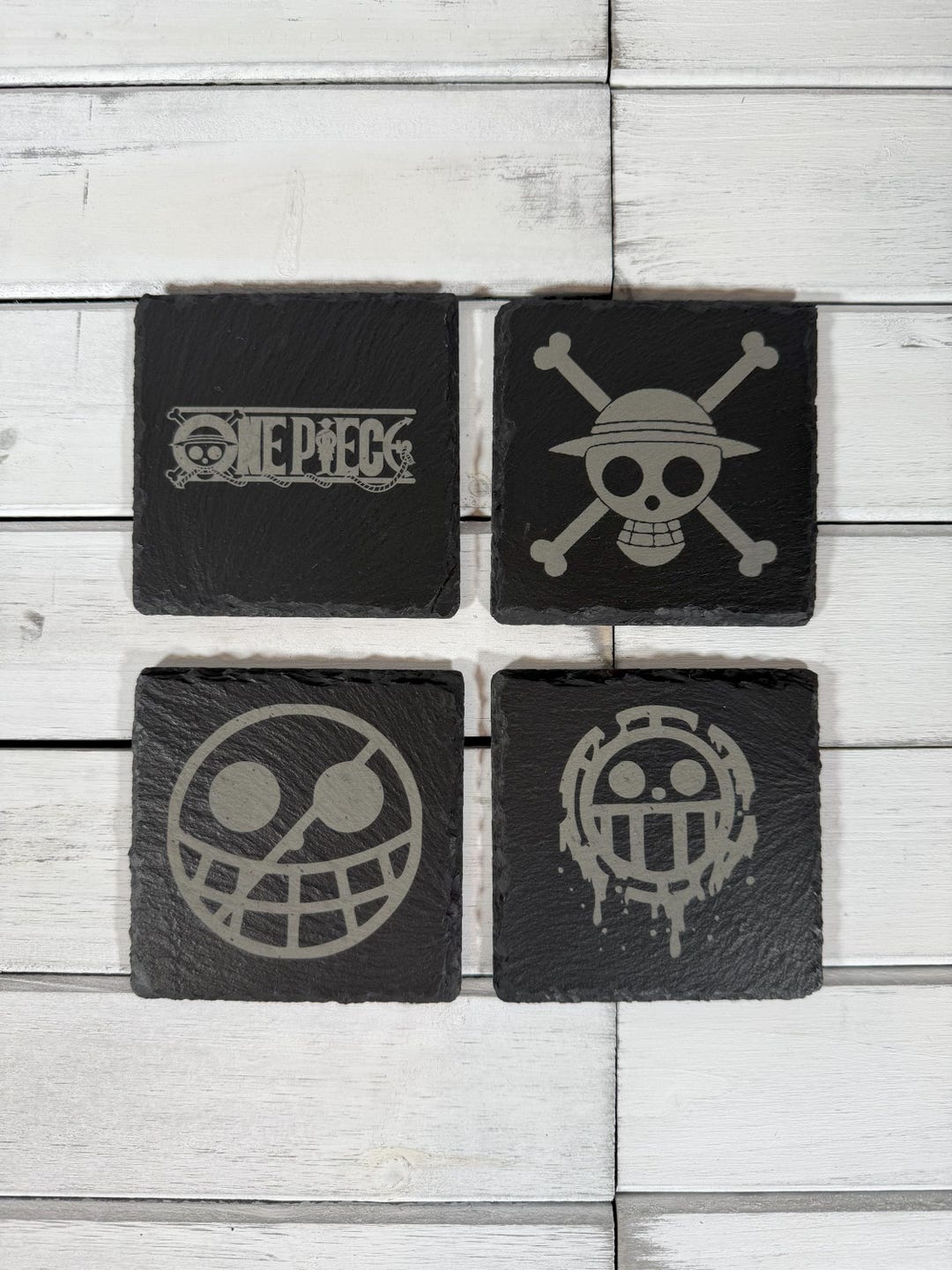 Laser-etched One Piece Anime Slate Coasters – Epic Pirate Adventure ...