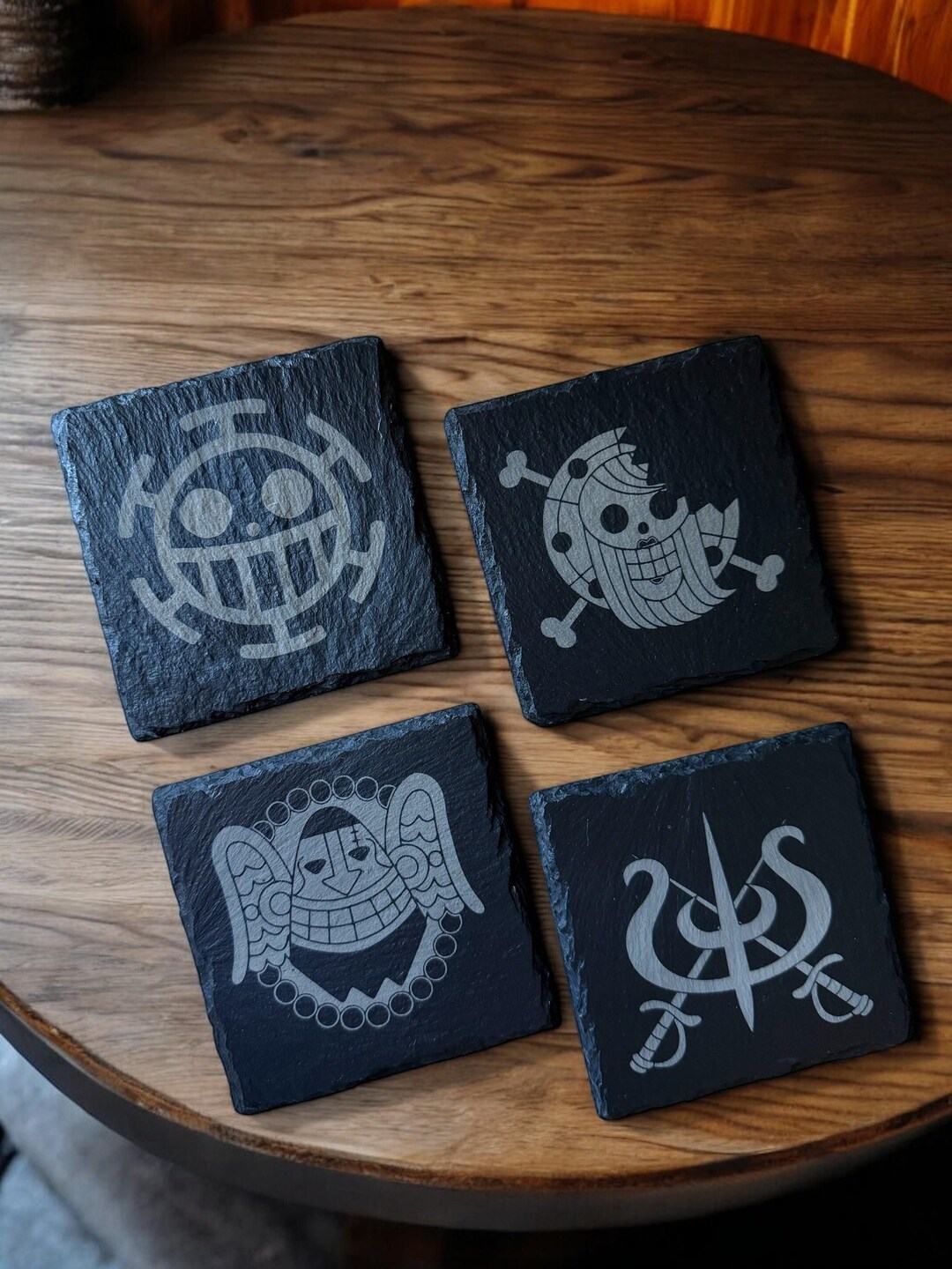 Laser-etched One Piece Anime Slate Coasters – Warlords of the Sea Set ...